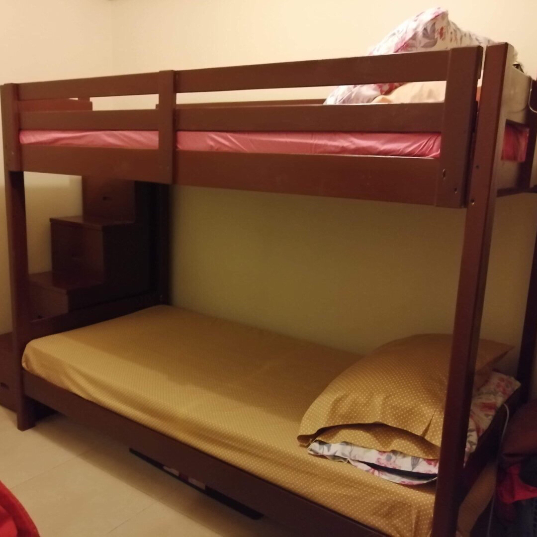 Wooden double deck bed frame and stairs-drawer, Babies & Kids, Baby ...