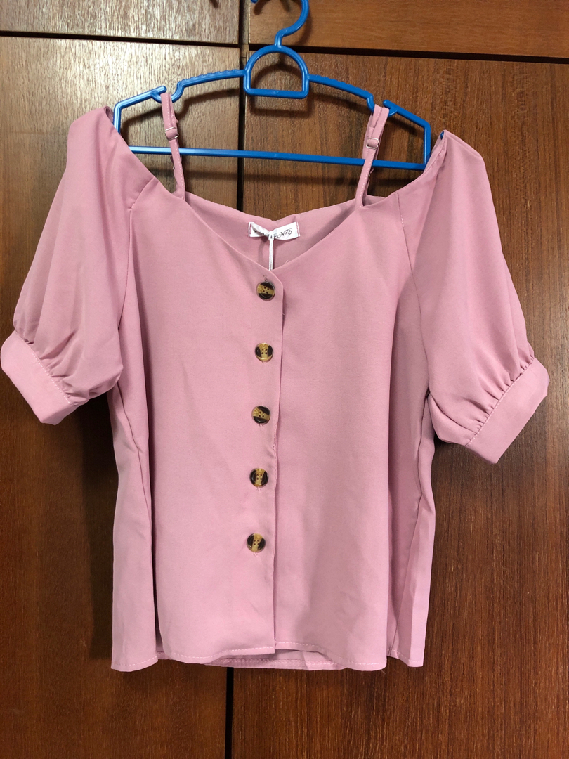 Pink Off Shoulder Top, Women's Fashion, Tops, Sleeveless on Carousell
