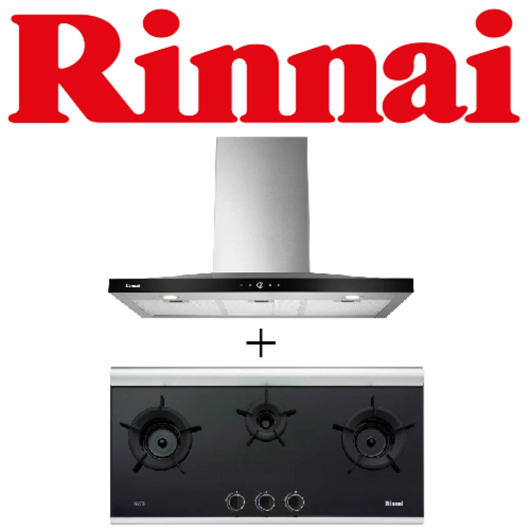 RINNAI RH-C94A-SSVR 90CM CHIMNEY HOOD + RINNAI RB-3CG 3 BURNER INNER FLAME GAS HOB WITH SAFETY ...