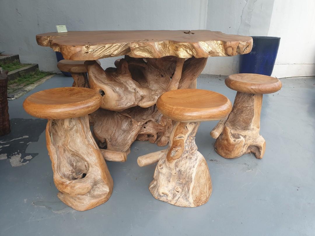 Teak Root Bar Table Set, Furniture & Home Living, Furniture, Tables & Sets on Carousell