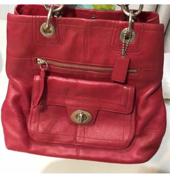 Coach red leather handbag, Luxury, Bags & Wallets on Carousell