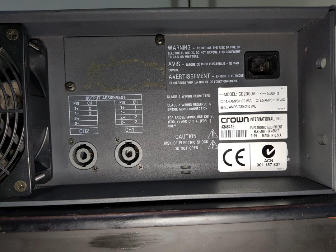 CROWN CE2000 Amplifier, Audio, Other Audio Equipment on Carousell