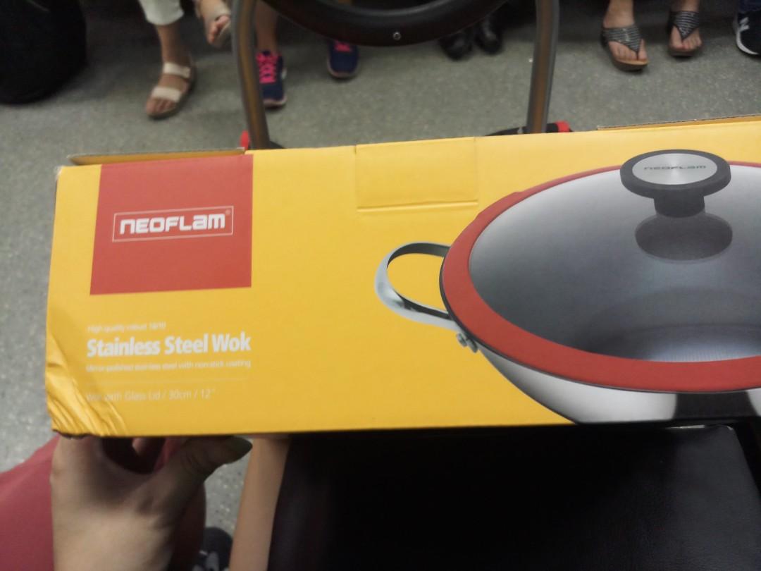 Neoflam 30cm stainless steel wok pan, Furniture & Home Living ...