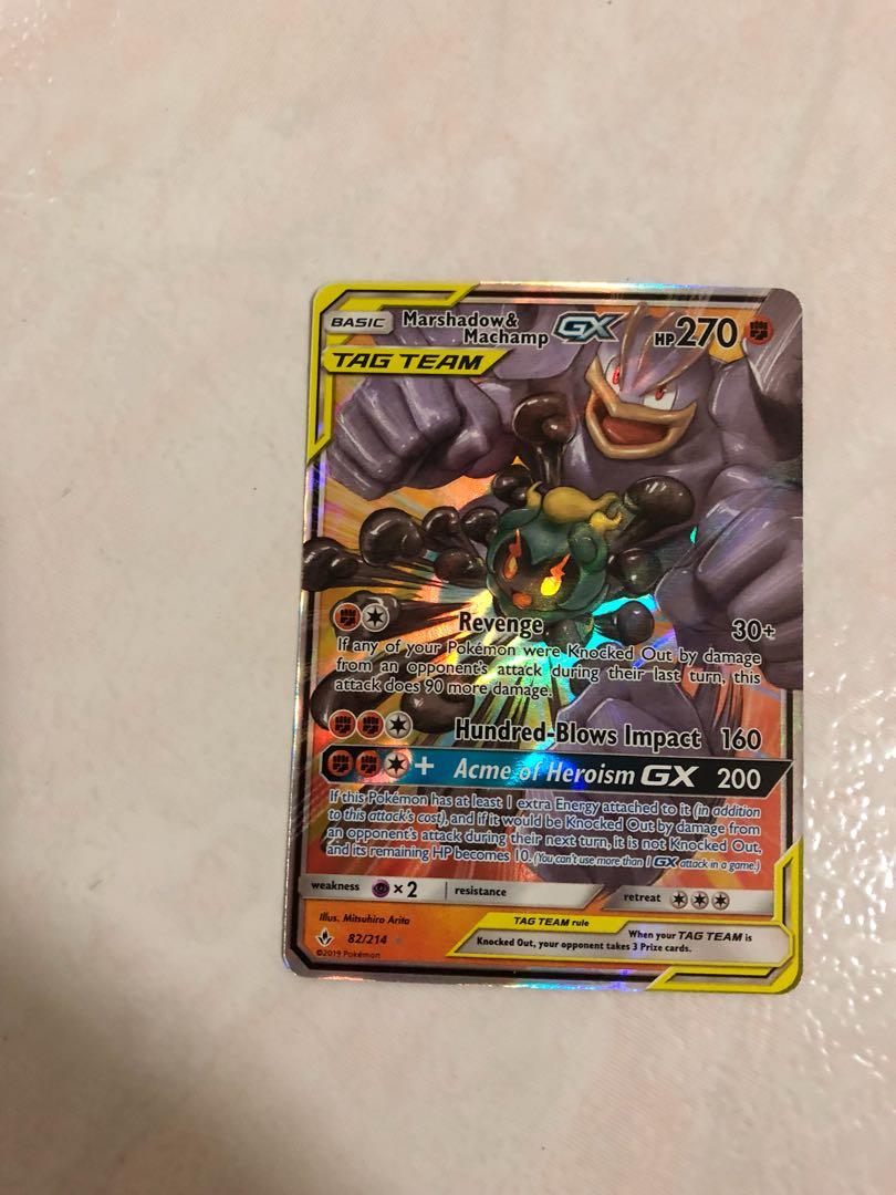 Sm10 marshadow and machamp gx tag pokemon card, Hobbies & Toys, Toys & Games on Carousell