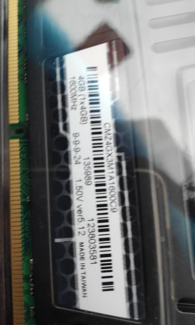 Corsair DDR 3 4GB RAm, Computers & Tech, Parts & Accessories, Computer ...