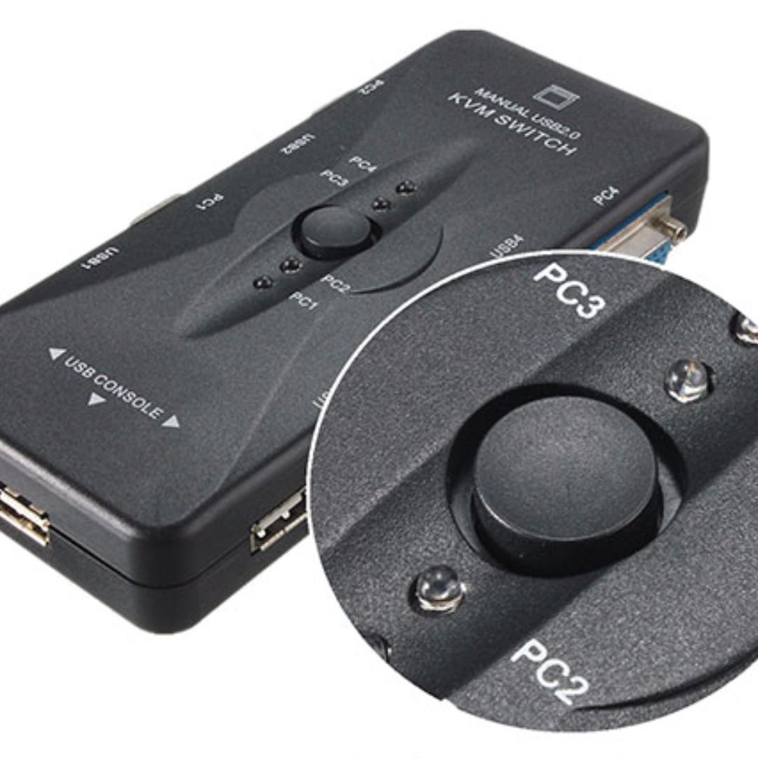 FJGEAR FJ-4UK 4-Port USB VGA KVM Sharing Switch Box supports 1920*1440 resolution / for PC ...