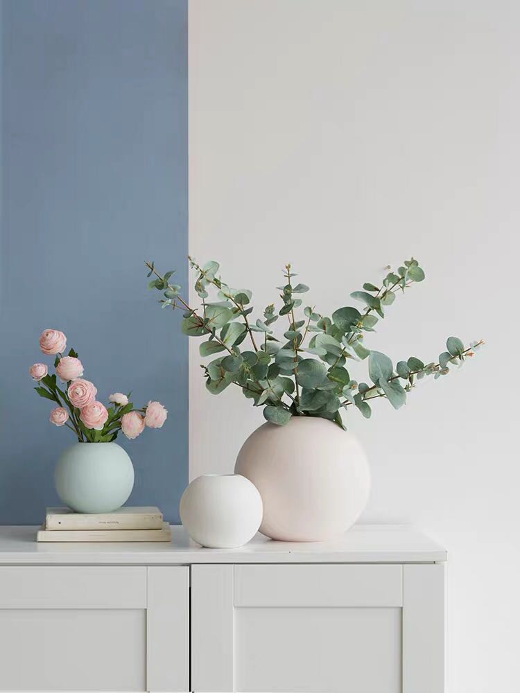 PO Modern Spherical Round Ceramic Plant Flower Pot Vase, Furniture ...