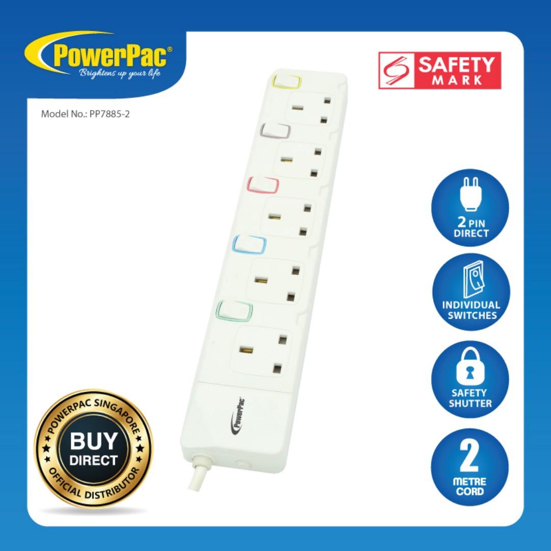 PowerPac 5 Way Extension Cord 2M with Individual switch. (PP7885-2), TV ...