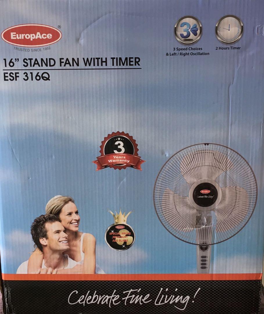 EuropAce 16inch Stand Fan with Timer / Special Break Resistant ABS ...
