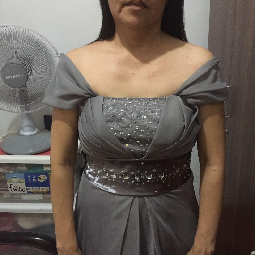 Gray Gown (for mother of the bride or ninang), Women's Fashion, Dresses ...
