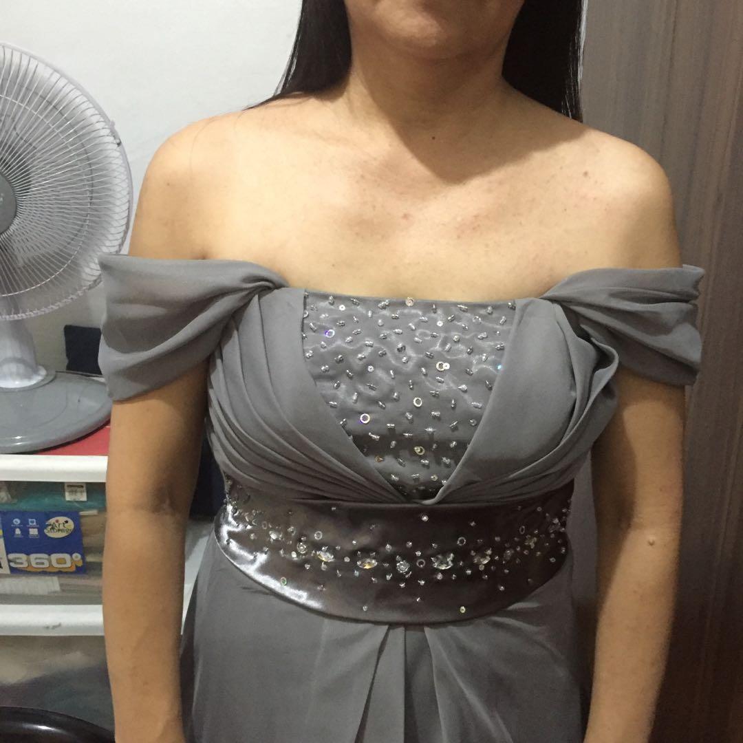 Gray Gown (for mother of the bride or ninang), Women's Fashion, Dresses ...