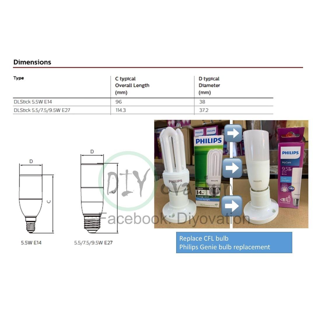 [Save Electric] Philips E27/ E14 LED Stick Bulb, Furniture & Home ...