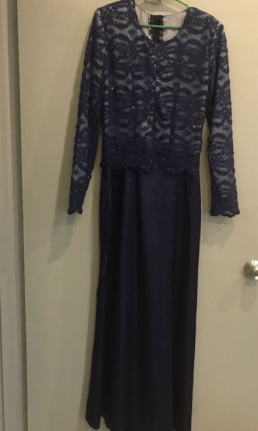 Navy Blue dress / kebaya / baju fesyen raya, Women's Fashion, Dresses ...