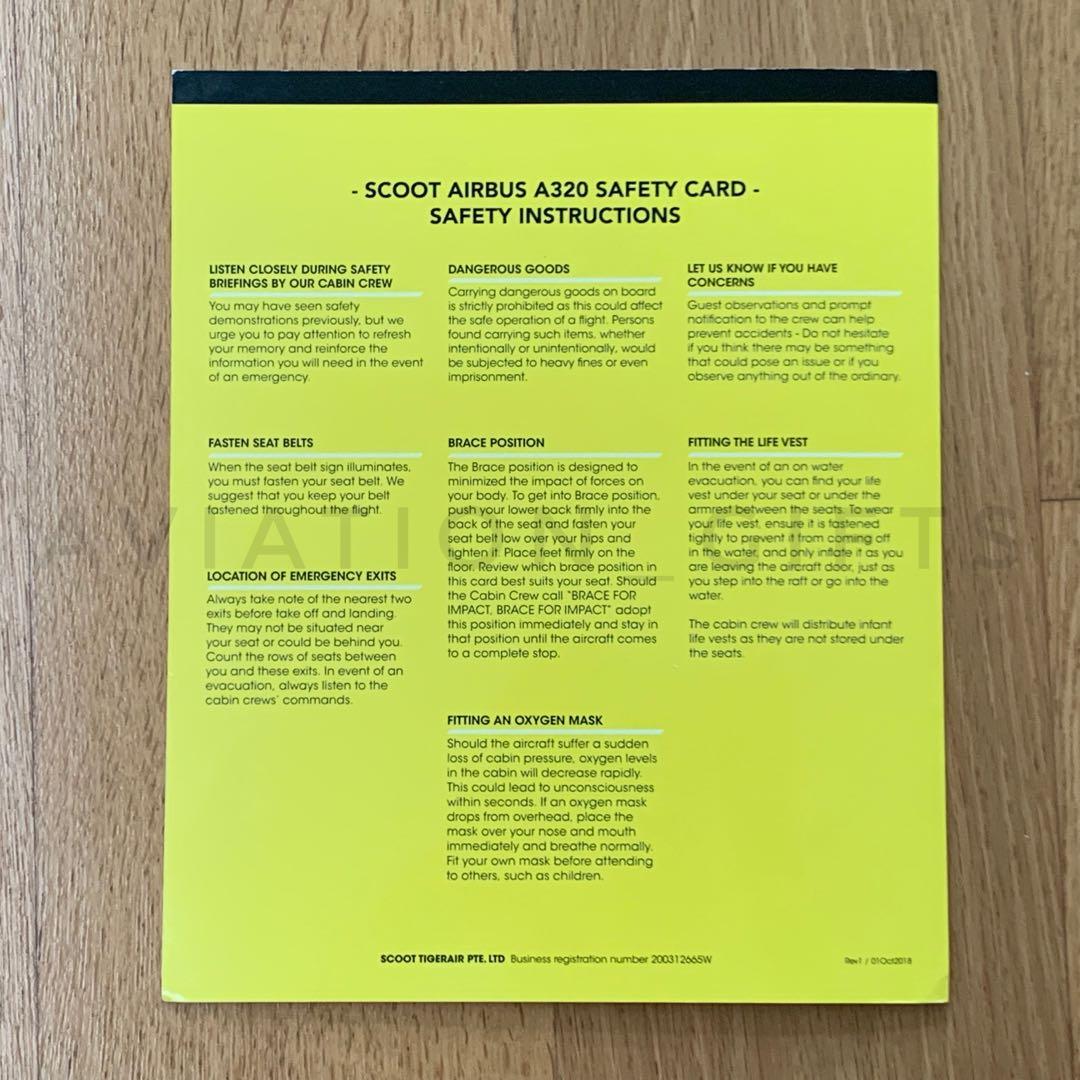 Scoot Airbus A320 safety information card (Rev1 / 01Oct2018), Vintage ...