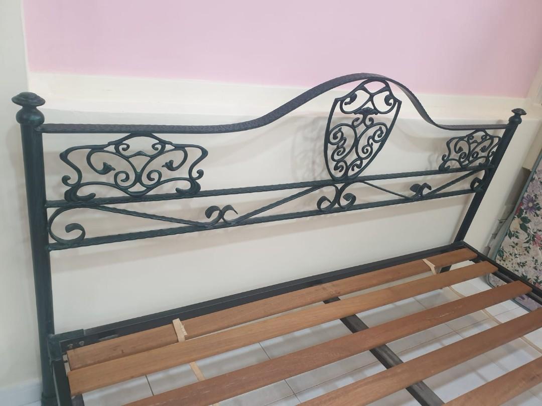 Cellini turquoise green wrought iron king size bed frame, Furniture ...