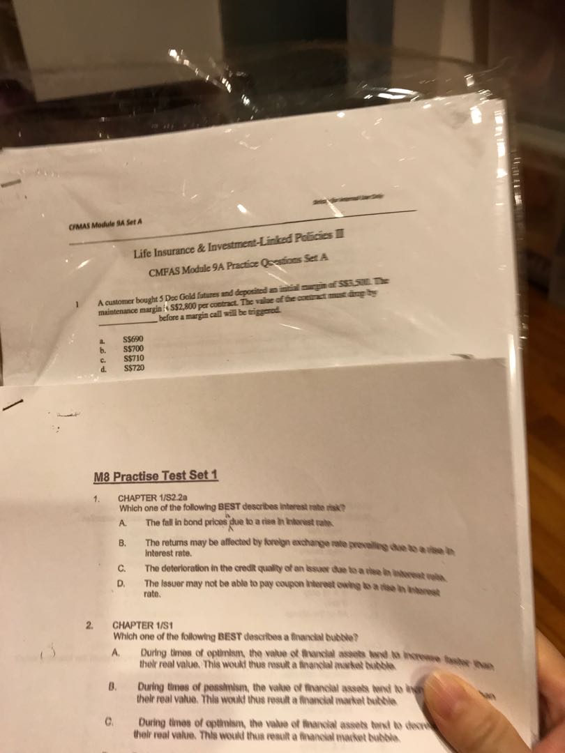 CMFAS M9A and M8 mock exam paper, Books & Stationery, Textbooks ...