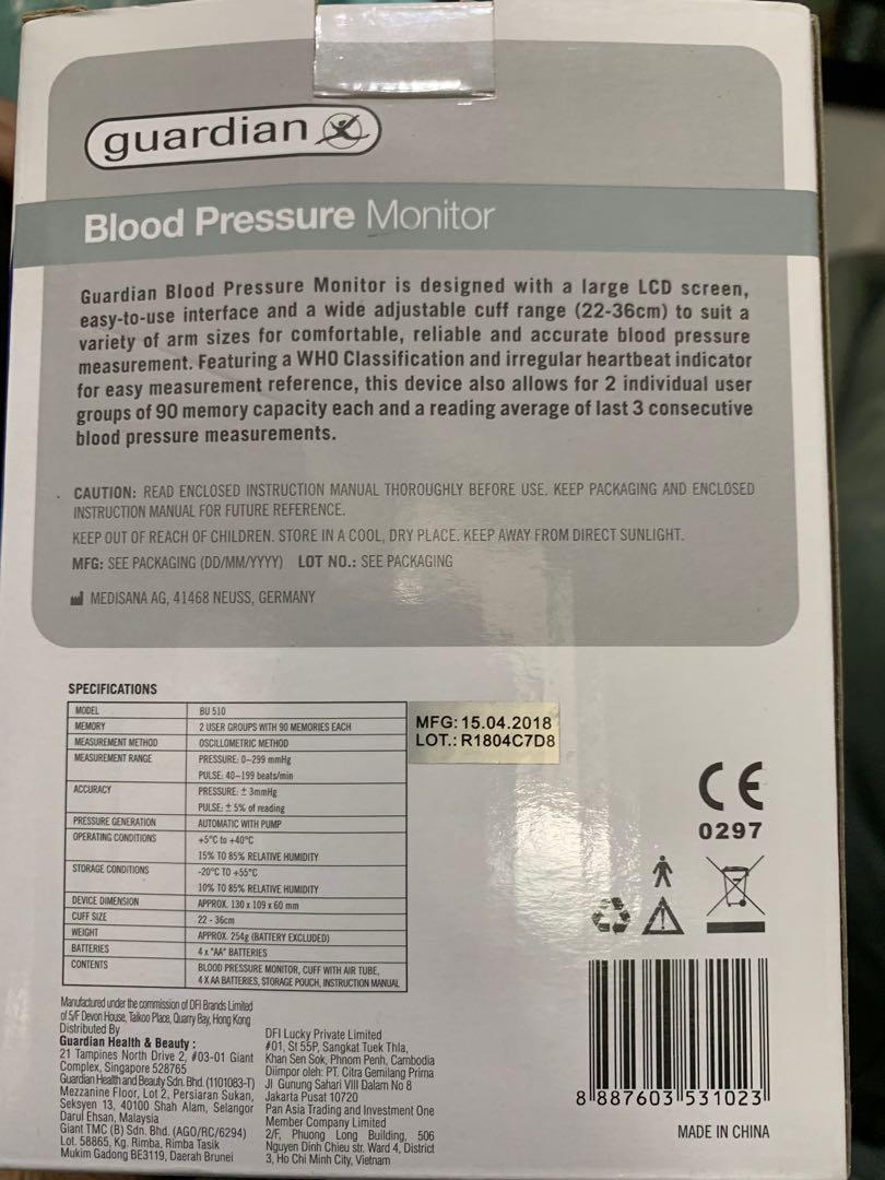 Blood Pressure Monitor - Guardian, Health & Nutrition, Health Monitors ...