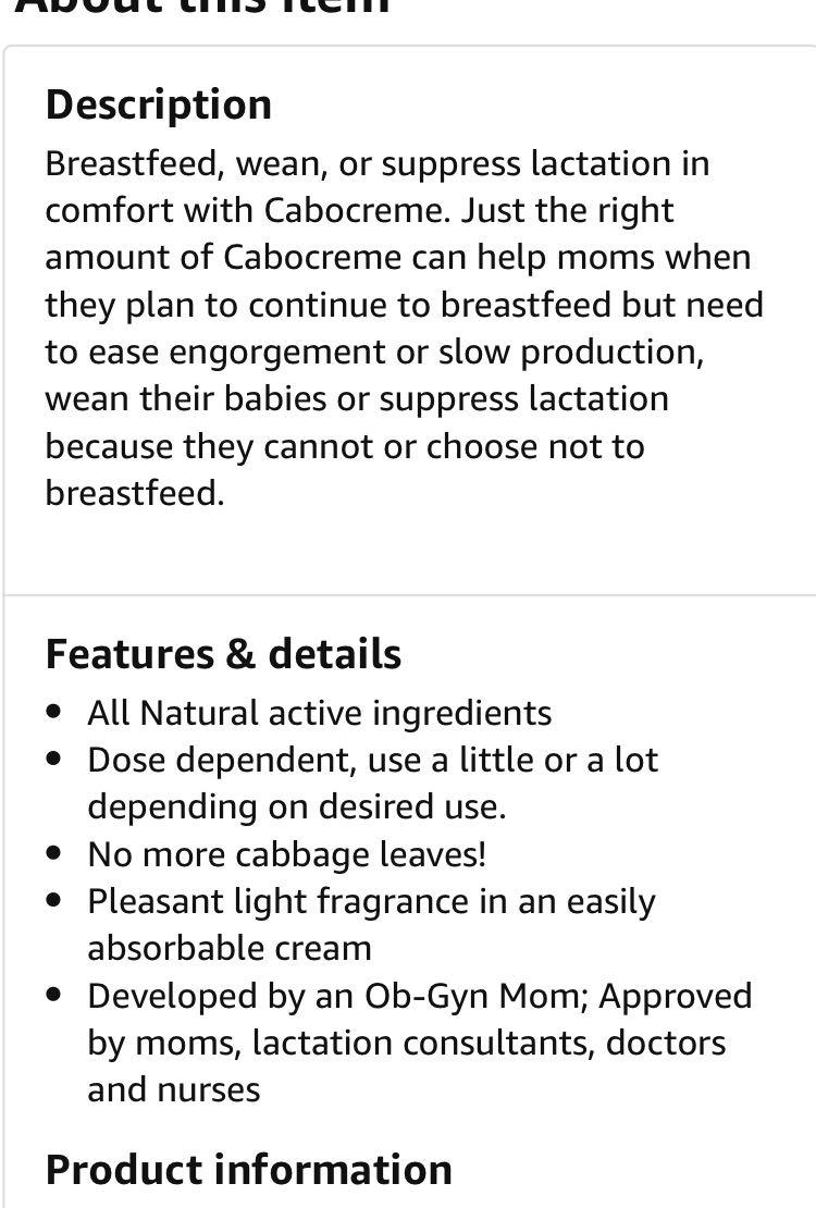 Cabocreme cabocream cabo creme cream for engorgement or lactation ...
