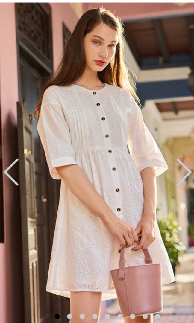 Merene Eyelet Pintuck Dress, Women's Fashion, Dresses & Sets, Dresses ...