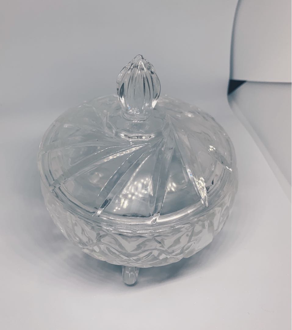 Crystal glass container with lid, Furniture & Home Living, Kitchenware ...
