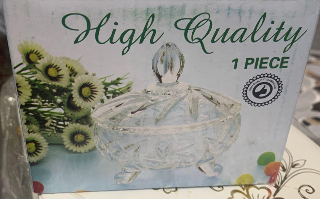 Crystal glass container with lid, Furniture & Home Living, Kitchenware ...