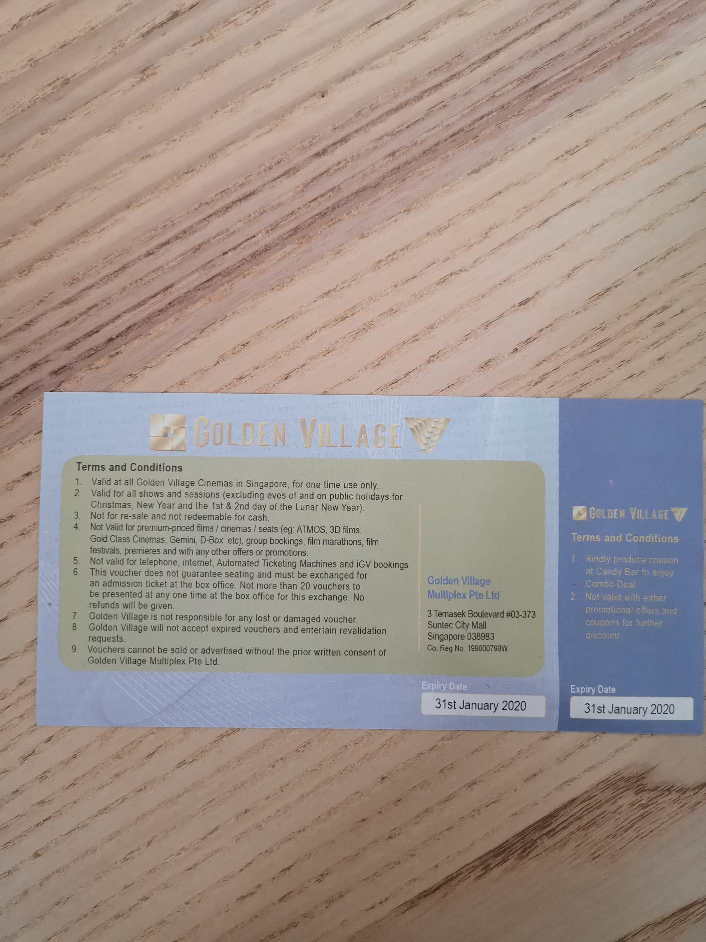 Golden Village Cinema Tickets, Tickets & Vouchers, Vouchers on Carousell