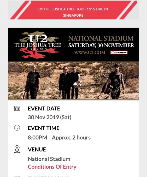 U2, Tickets & Vouchers, Event Tickets on Carousell