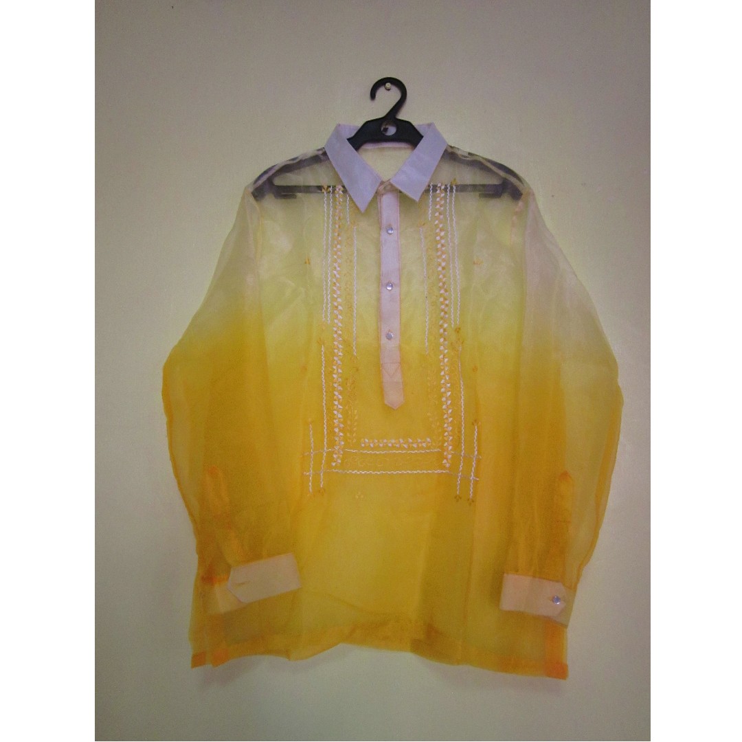 Yellow Barong, Men's Fashion, Tops & Sets, Formal Shirts on Carousell