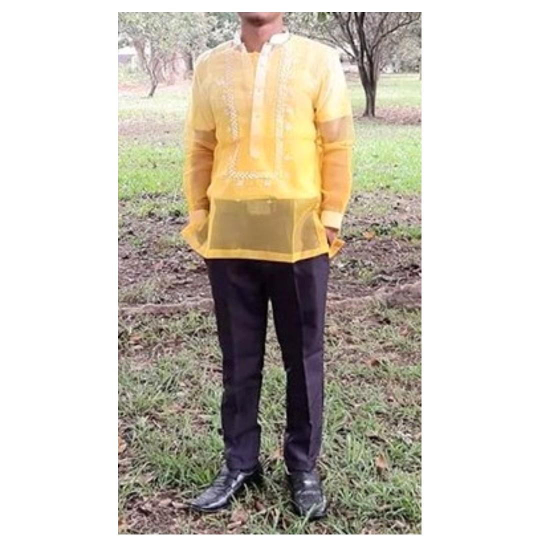 Yellow Barong, Men's Fashion, Tops & Sets, Formal Shirts on Carousell