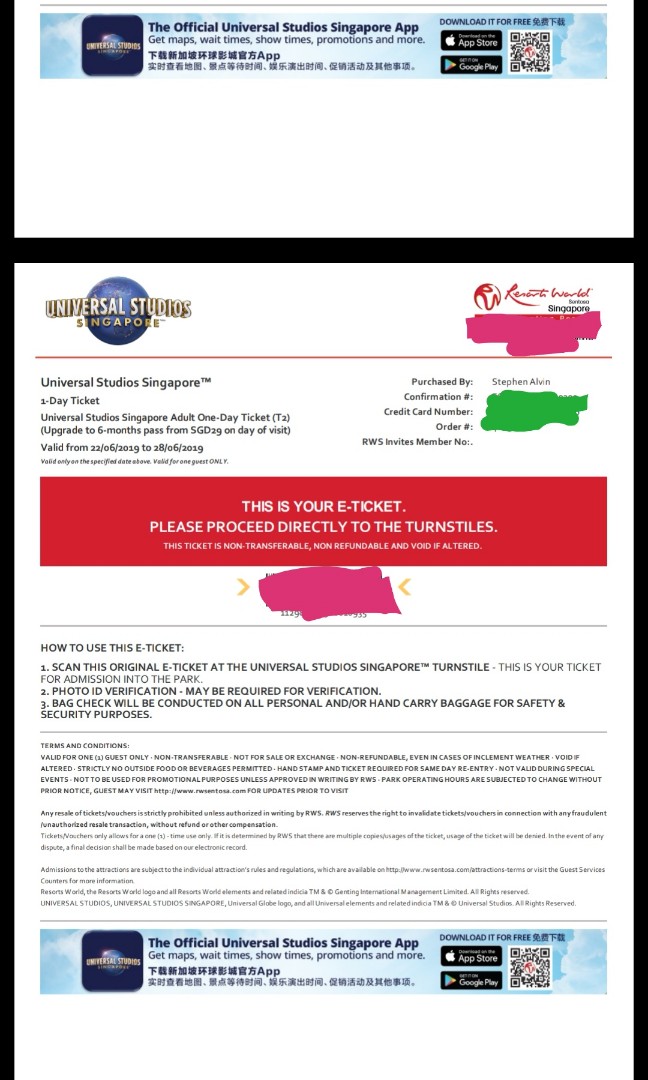 1 USS E Ticket Valid 22-28 June 2019, Everything Else on Carousell