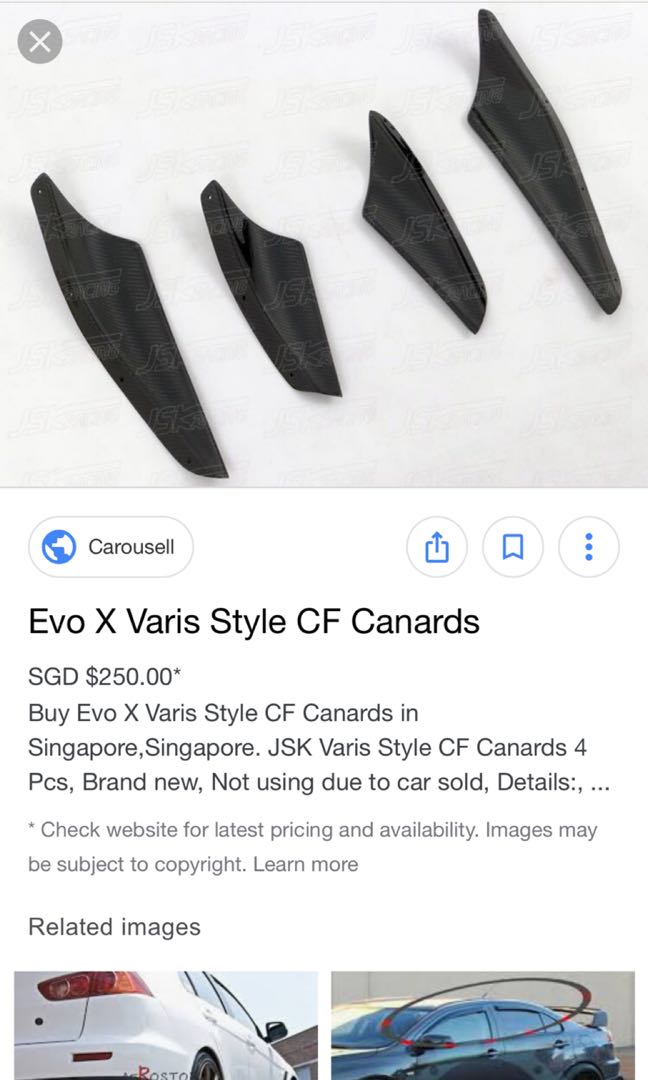 Jsk Evo X Carbon Fibre Canards, Car Accessories, Accessories on Carousell