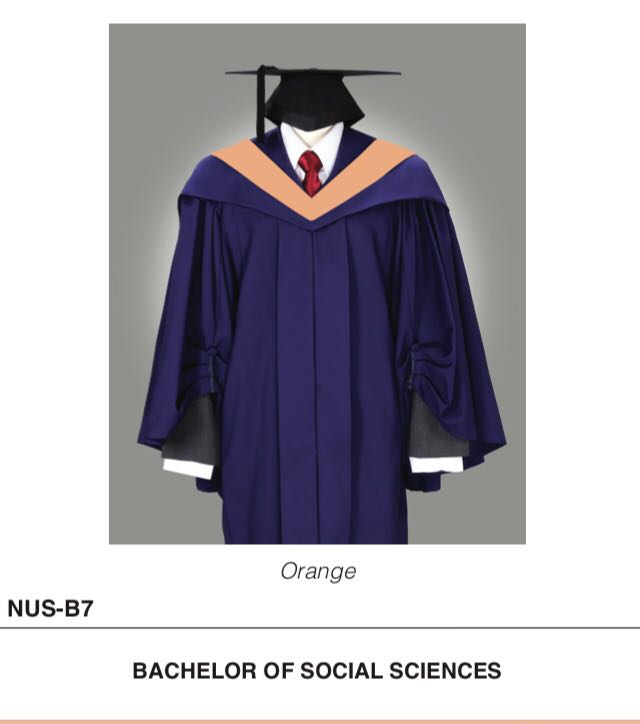 NUS Graduation Gown (Social Science) - Orange hood + Mortarboard + bag ...