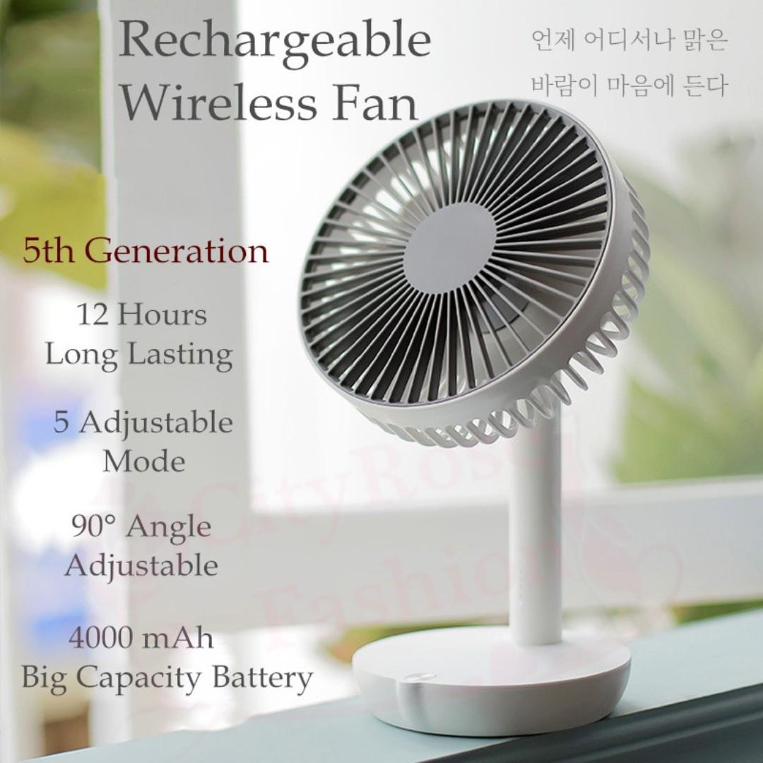 5th Generation USB Desktop Table Fan Mini Wireless Rechargeable Long ...