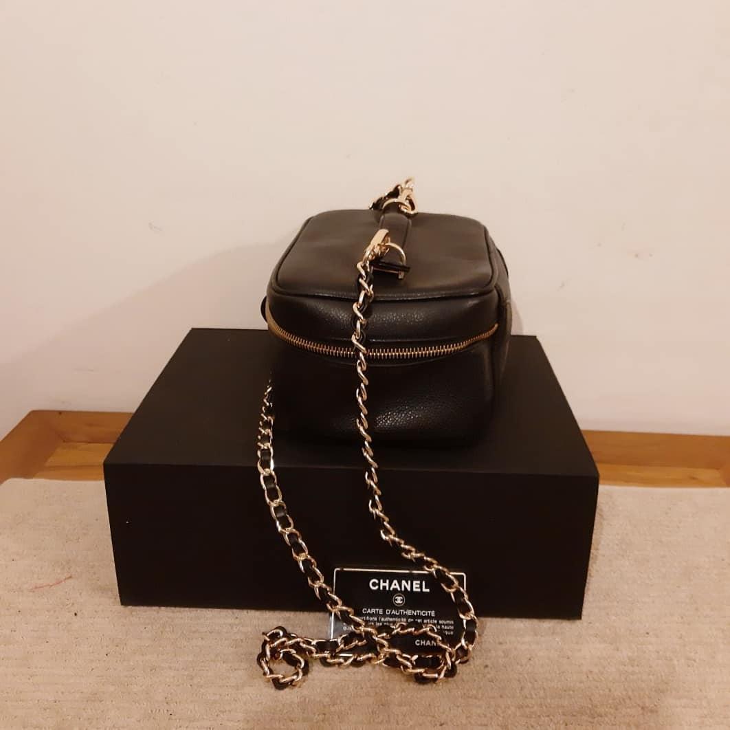 AUTHENTIC CHANEL VANITY BAG - BLACK CAVIAR LEATHER - GOLD HARDWARE ...