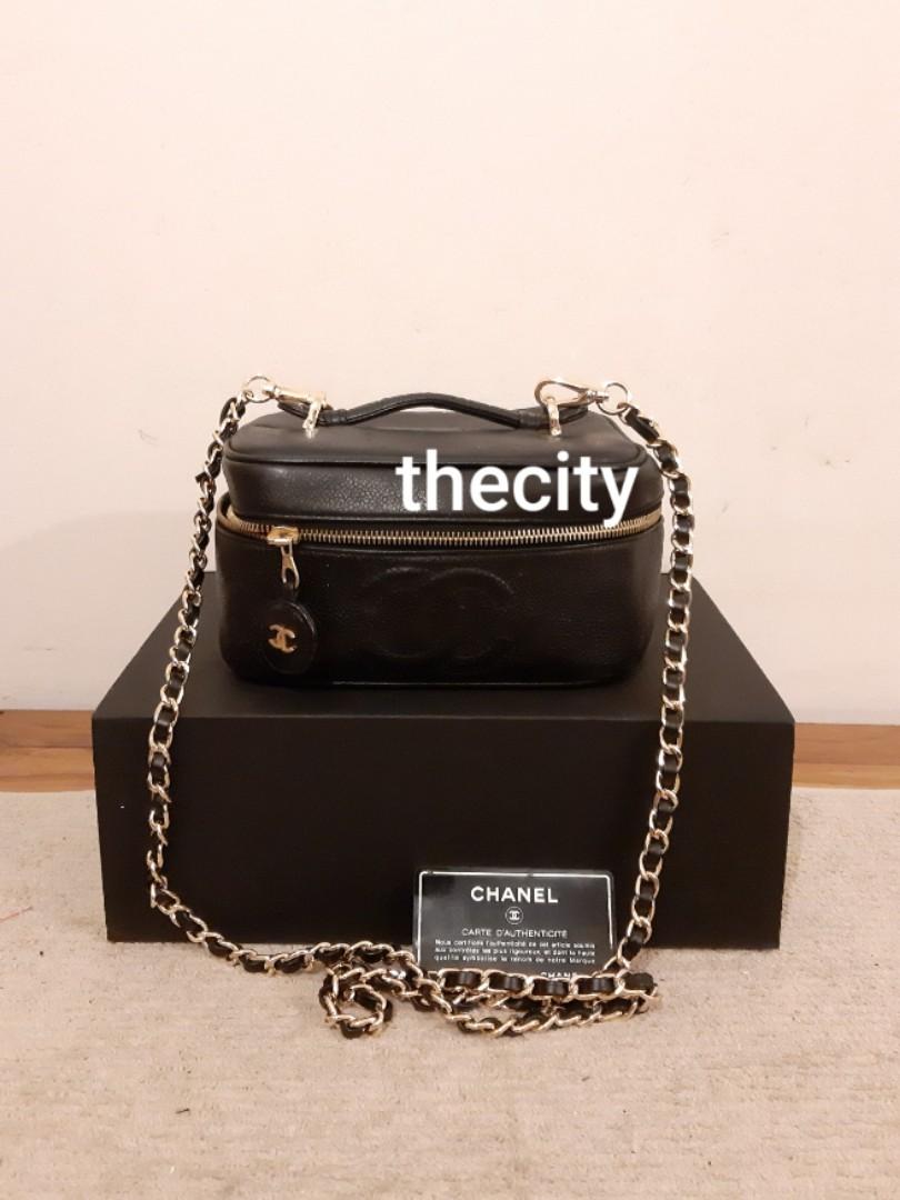 AUTHENTIC CHANEL VANITY BAG - BLACK CAVIAR LEATHER - GOLD HARDWARE ...