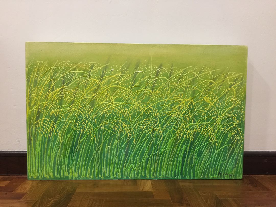 Balinese oil painting of paddy rice fields, Hobbies & Toys, Stationery ...