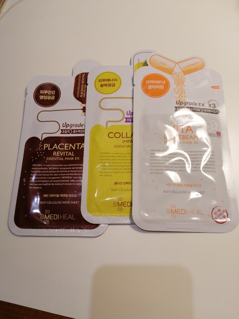 Mediheal Collagen, Placenta, Vita Light beam Essential Mask, Health ...