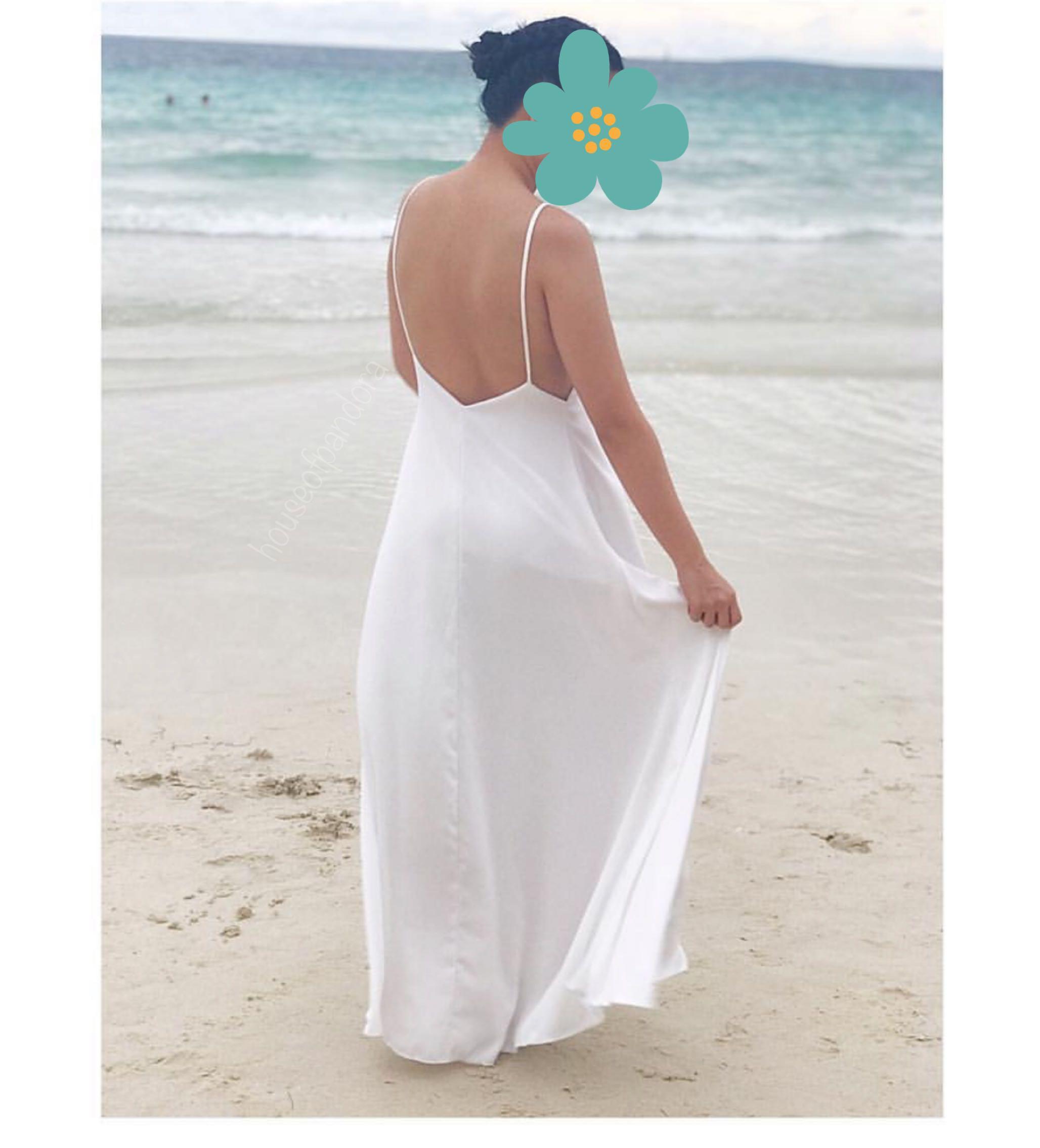 White Maxi Dress Side Boob Low Back, Women's Fashion, Dresses & Sets ...