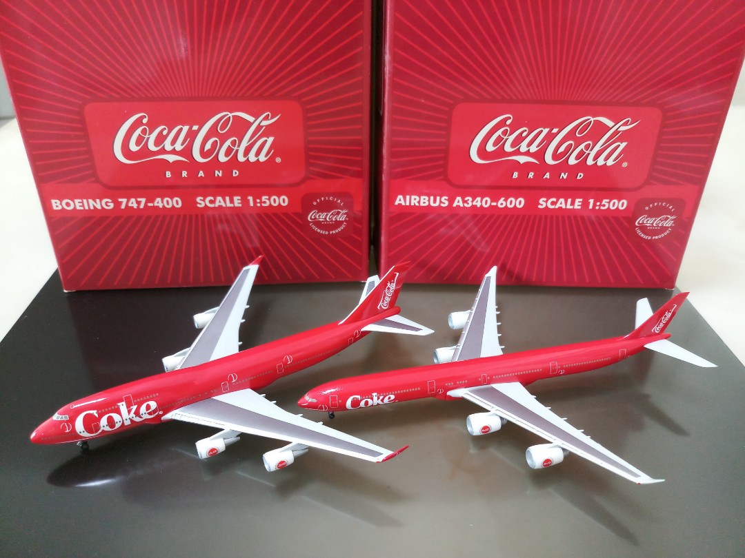 1/500 Coca Cola B 747-400 & A340-600, 興趣及遊戲, 旅行, 旅遊 - 旅行必需品及用品 - Carousell