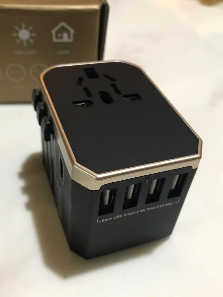 [BNIB] Marina Bay Sands world travel adapter (black with gold rim) with ...