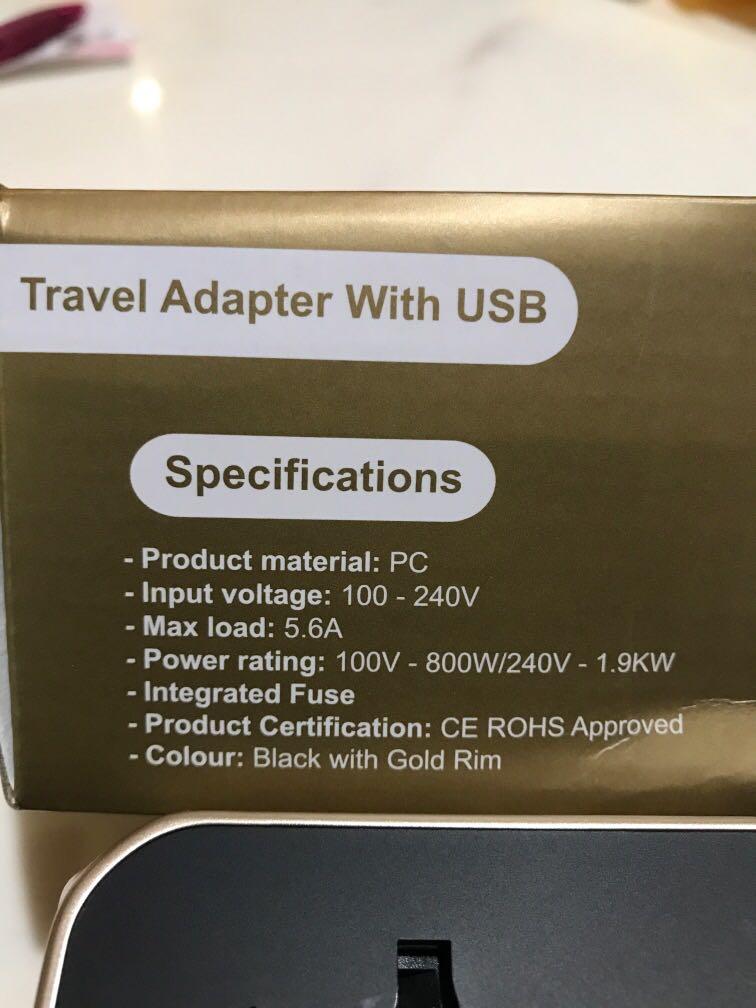 [BNIB] Marina Bay Sands world travel adapter (black with gold rim) with ...
