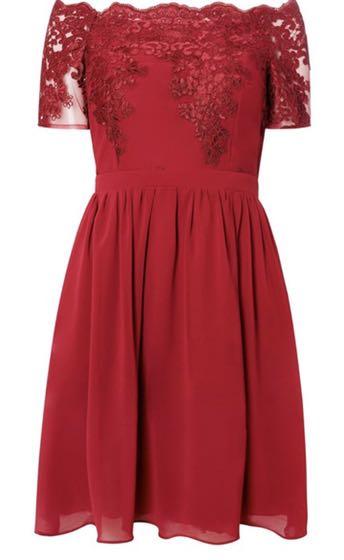 Showcase Red Berry Erin Bardot Skater Dress, Women's Fashion, Dresses ...
