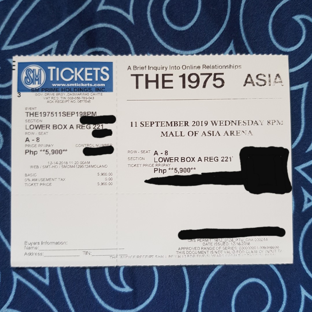 The 1975 in Manila Concert Ticket Lower Box A, Tickets & Vouchers ...