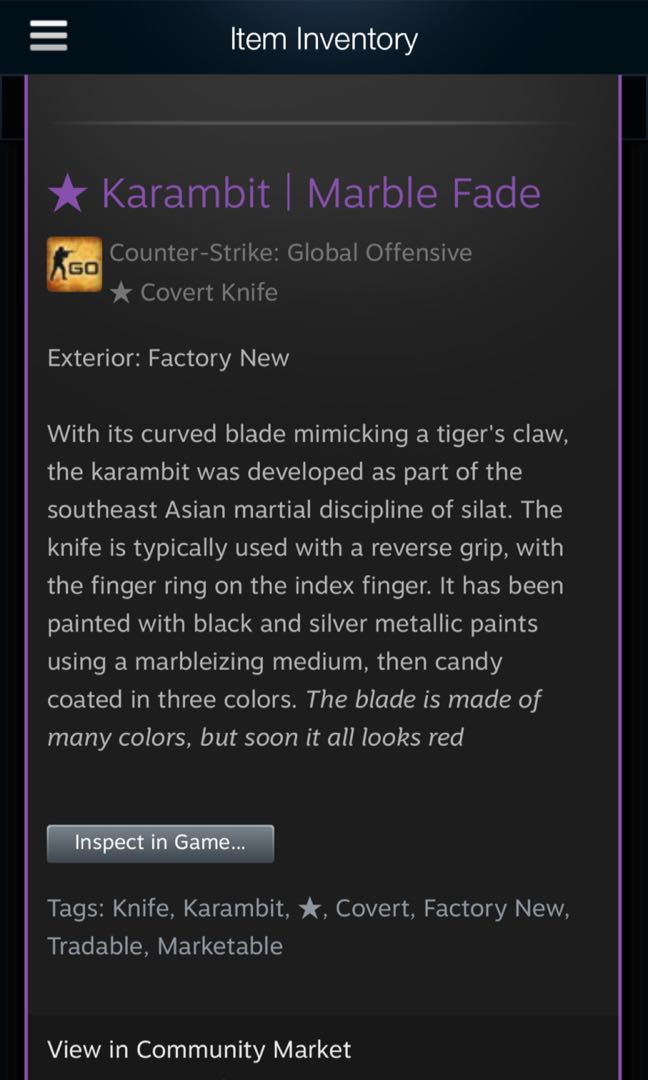 Csgo Karambit Marble Fade, Video Gaming, Gaming Accessories, Game Gift ...