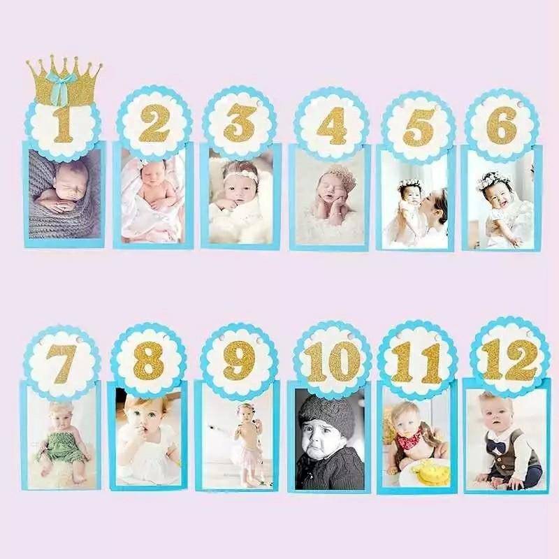 New 12 Months Happy Birthday Photo Frame Banner Baby Birthday ...