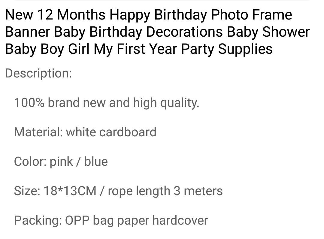 New 12 Months Happy Birthday Photo Frame Banner Baby Birthday ...