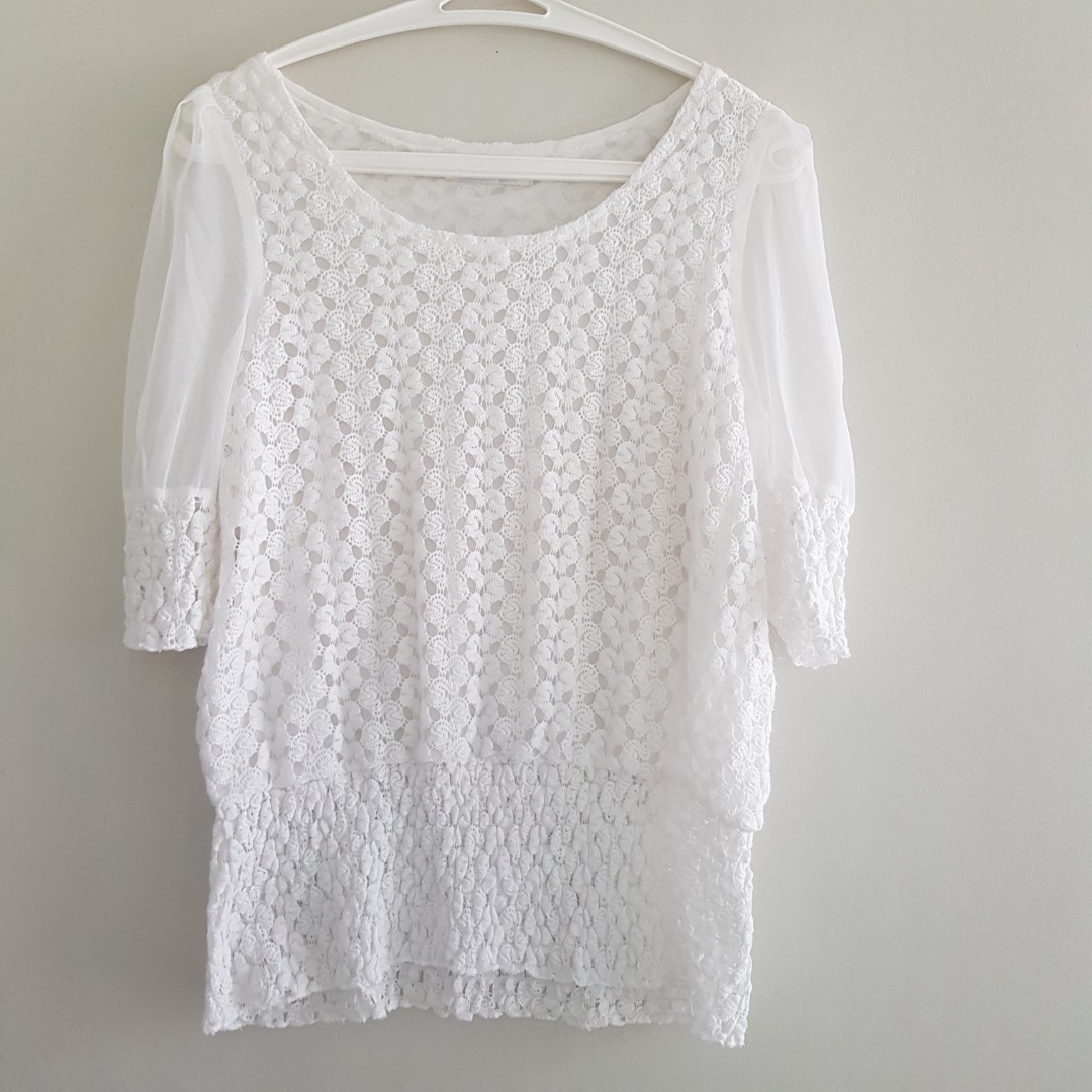 White See Through Semi Puff Sleeve Top, Women's Fashion, Tops, Others ...