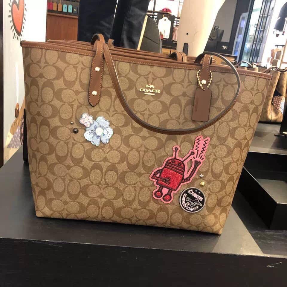 Authentic coach Keith haring tote in signature canvas with patches ...