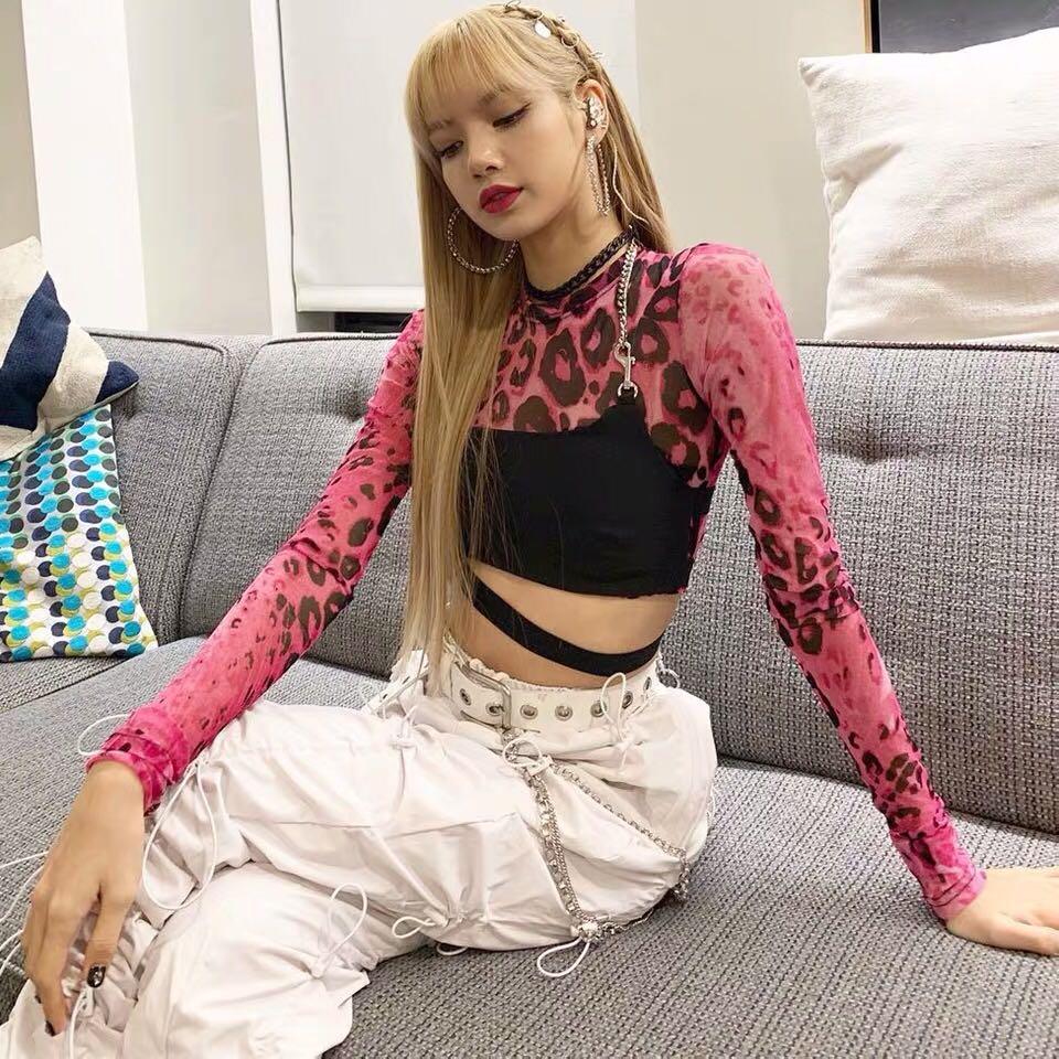 [INSTOCK] Blackpink Lisa pink leopard print sheer top, Women's Fashion ...