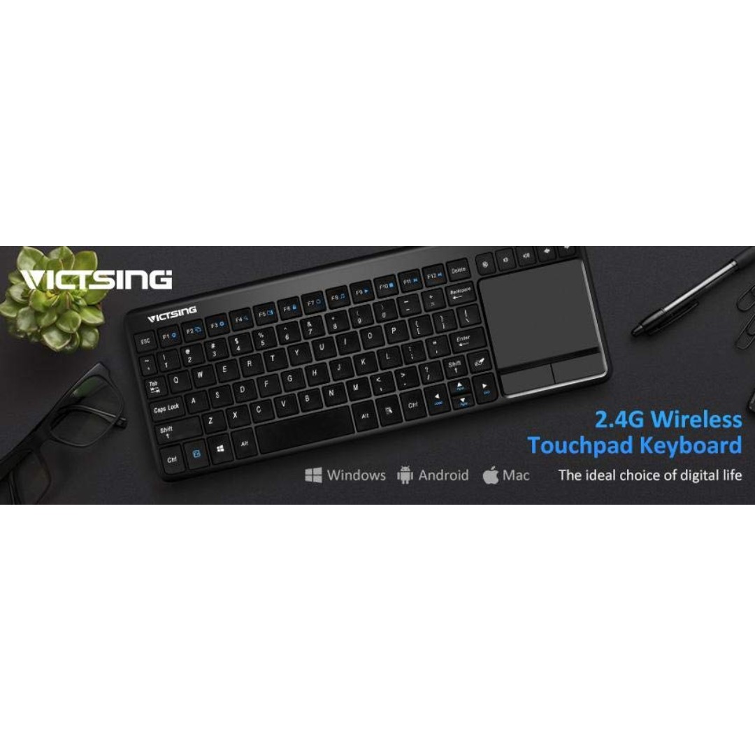 VicTsing Ultra-Slim Mini Wireless Touchpad Keyboard, All-in-One ...